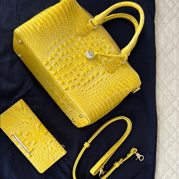 Brahmin | Bags | Brahmin Yellow Crocodile Embossed Satchel | Poshmark